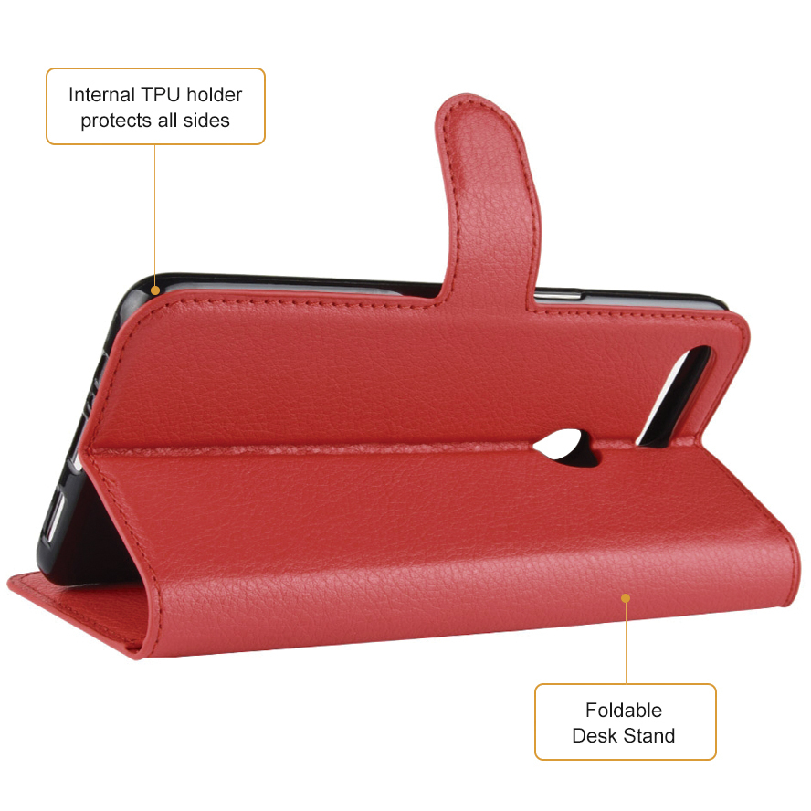 Leather Wallet Case for Oppo R15 Pro (Red)